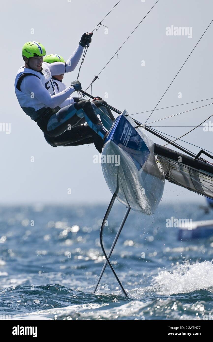 Kanagawa, Japan. 1st Aug, 2021. Sinem Kurtbay and Akseli Keskinen (L ...