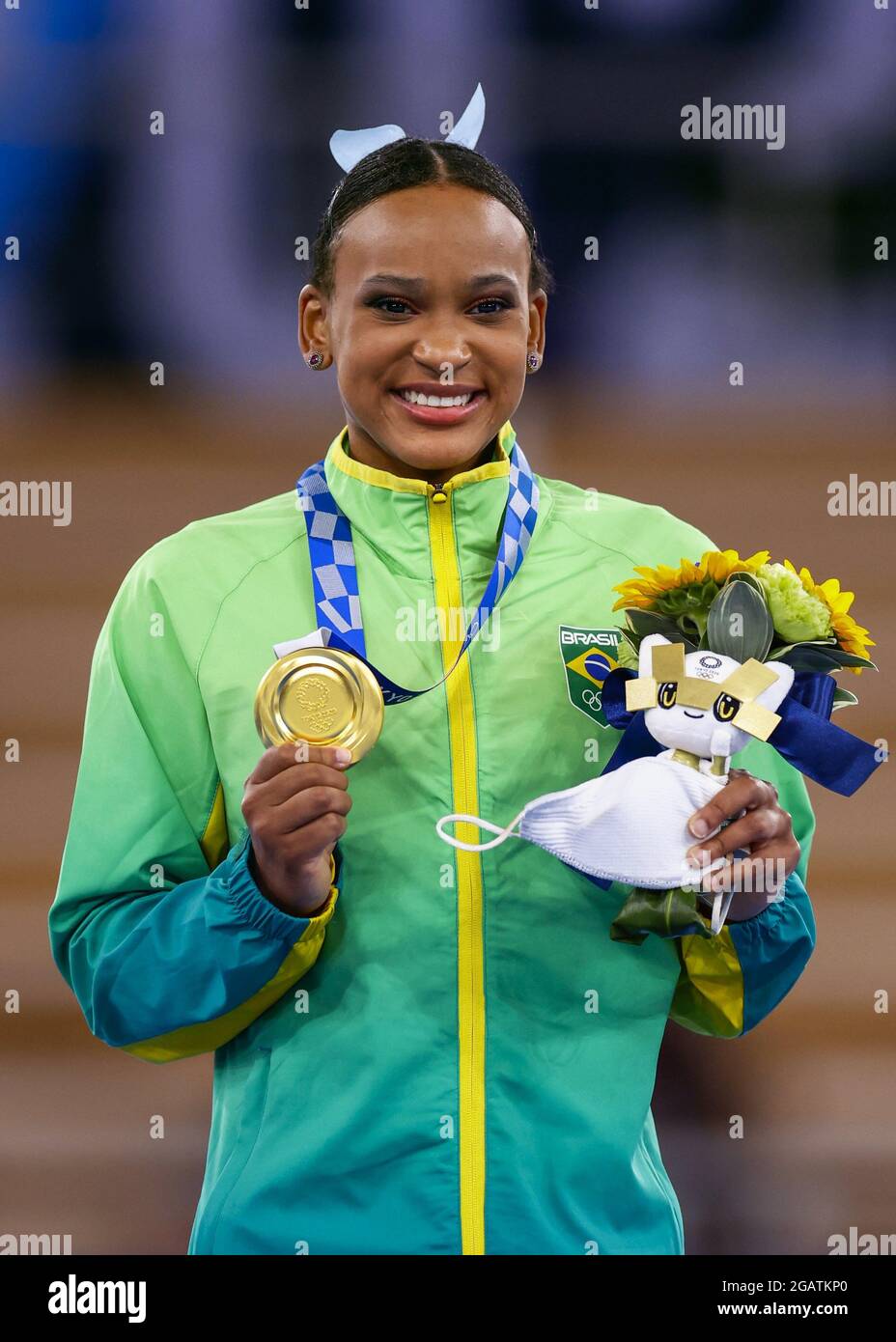 Tokyo, Japan. 1st Aug, 2021.Rebeca Andrade of Brazil poses with her ...
