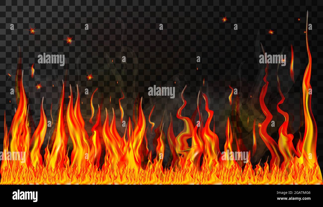 Flames and smoke with sparks of fire on a transparent background for ...