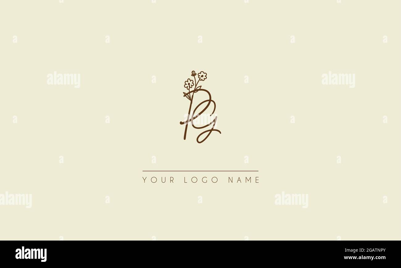 Initial letter PG Or GP Signature handwritten wedding botanical floral ...