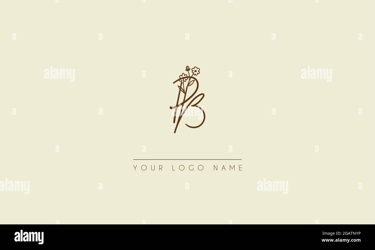 Initial letter PB Or BP Signature handwritten wedding botanical floral ...