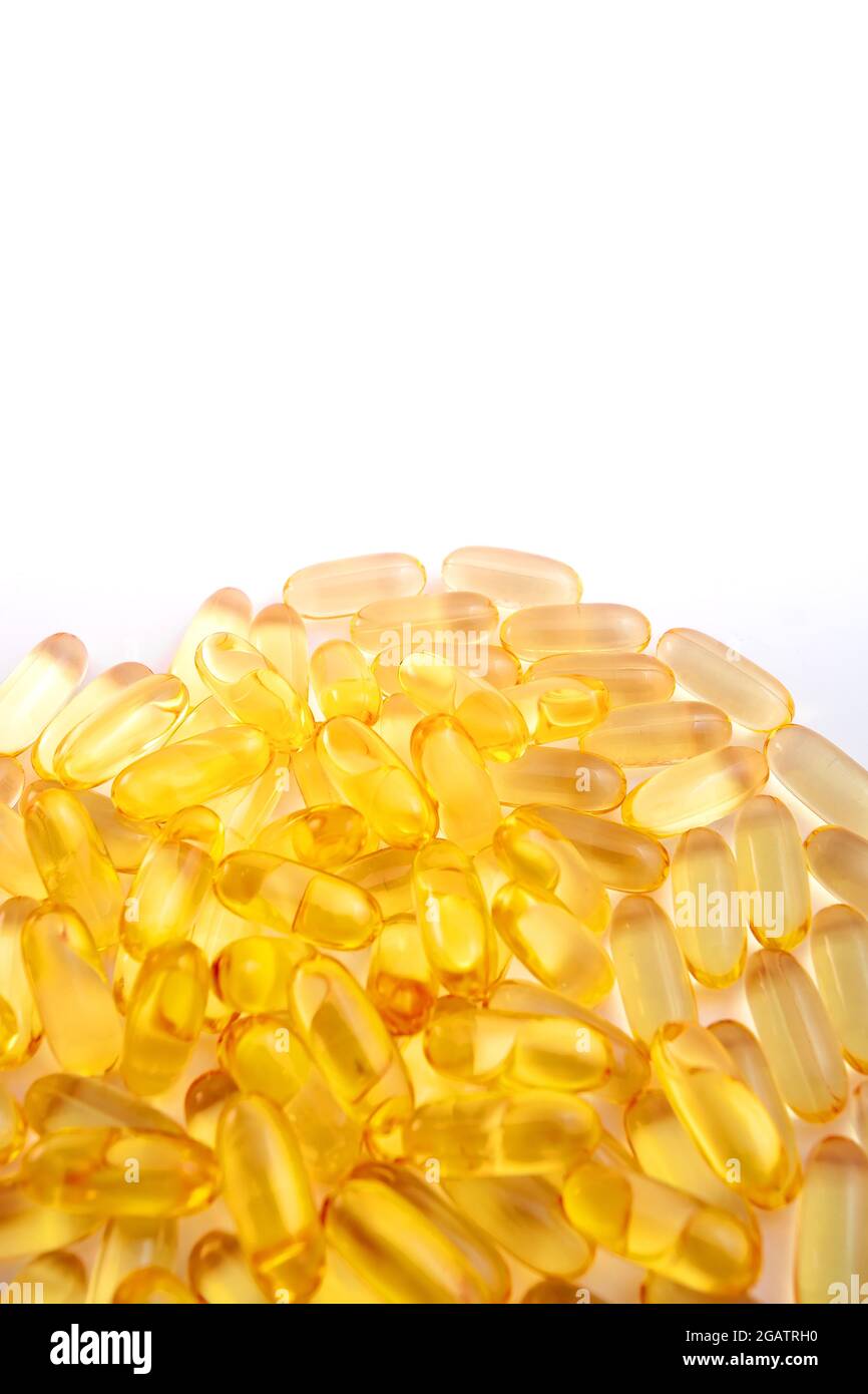 fish oil omega 3 on white background texture Stock Photo - Alamy