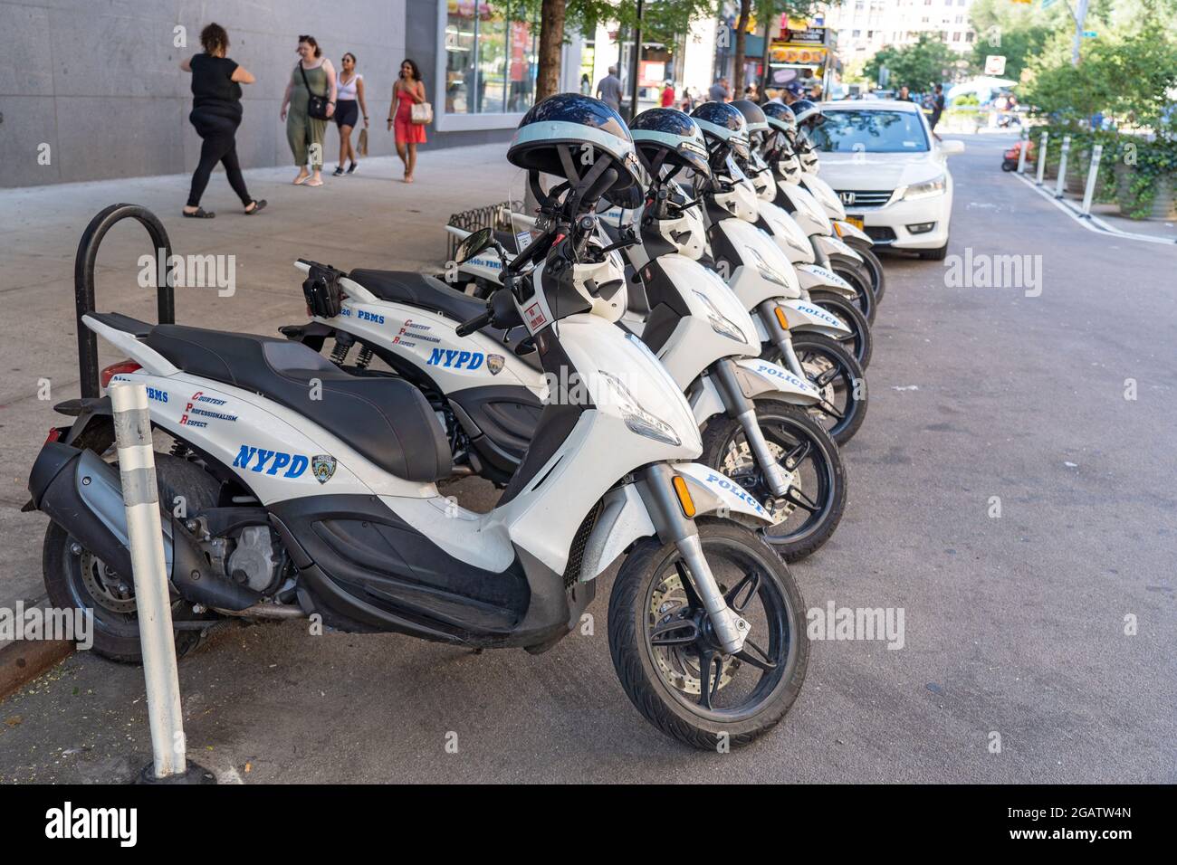 New York Police Department (NYPD) scooters seen around the corner from ...