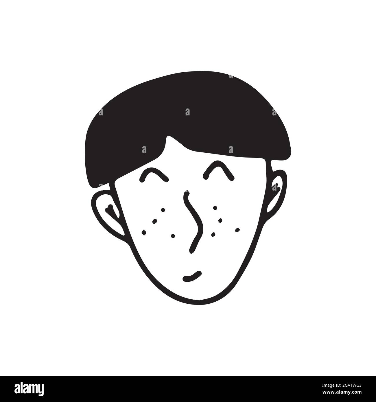 Doodle guy face. Black and white vector isolated illustration. Smiling ...