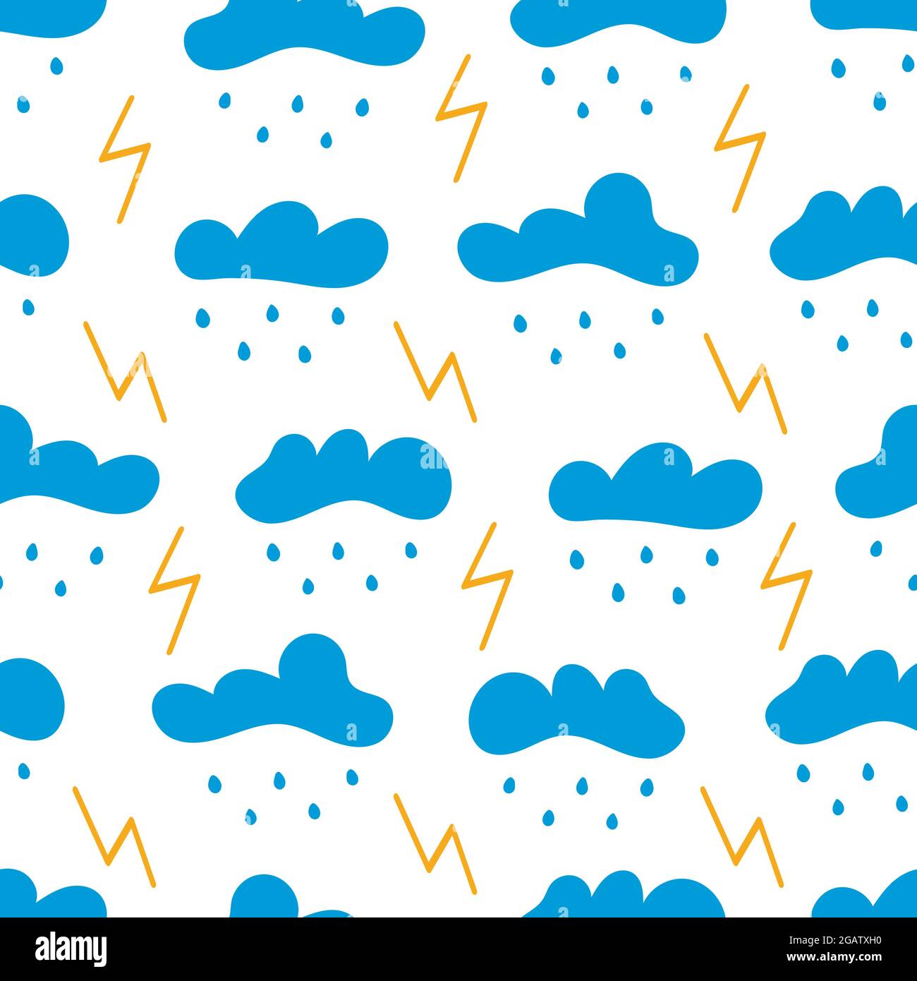 Seamless pattern with clouds with rain and lightning. Storm. On white ...