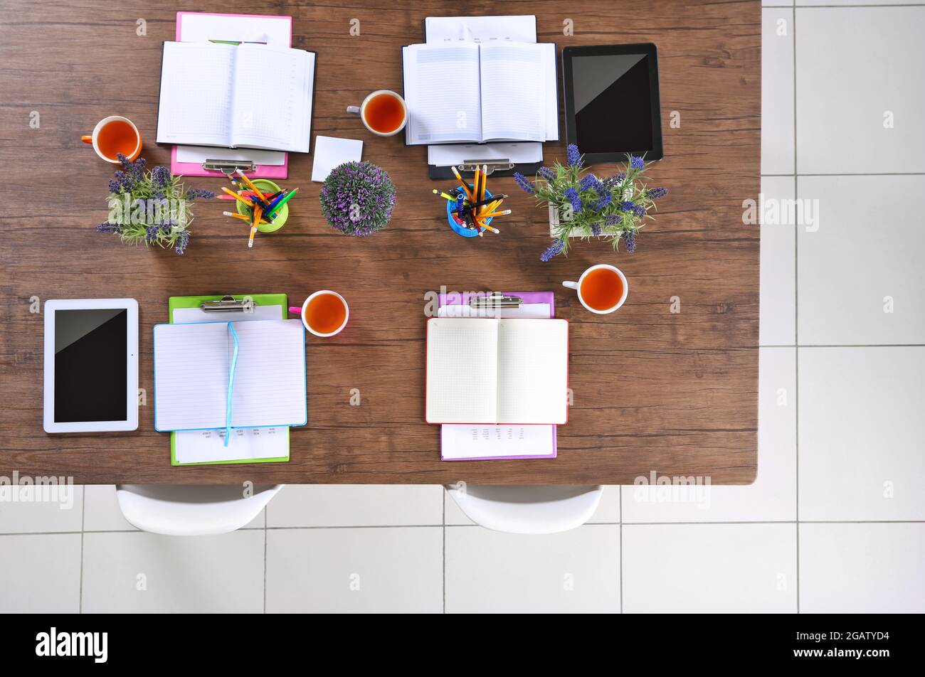 Office table for meetings, top view Stock Photo - Alamy