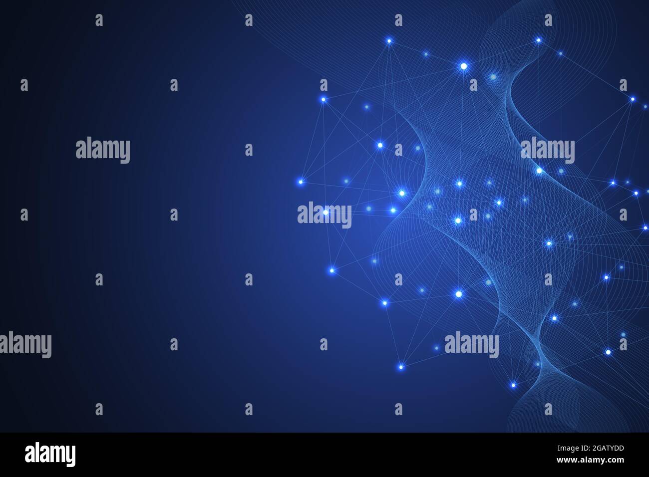 Abstract plexus background with connected lines and dots. Wave flow. Plexus geometric effect Big ...
