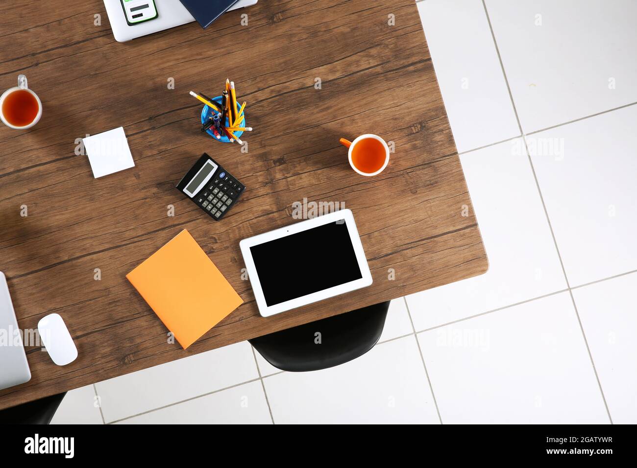 Office table for meetings, top view Stock Photo - Alamy