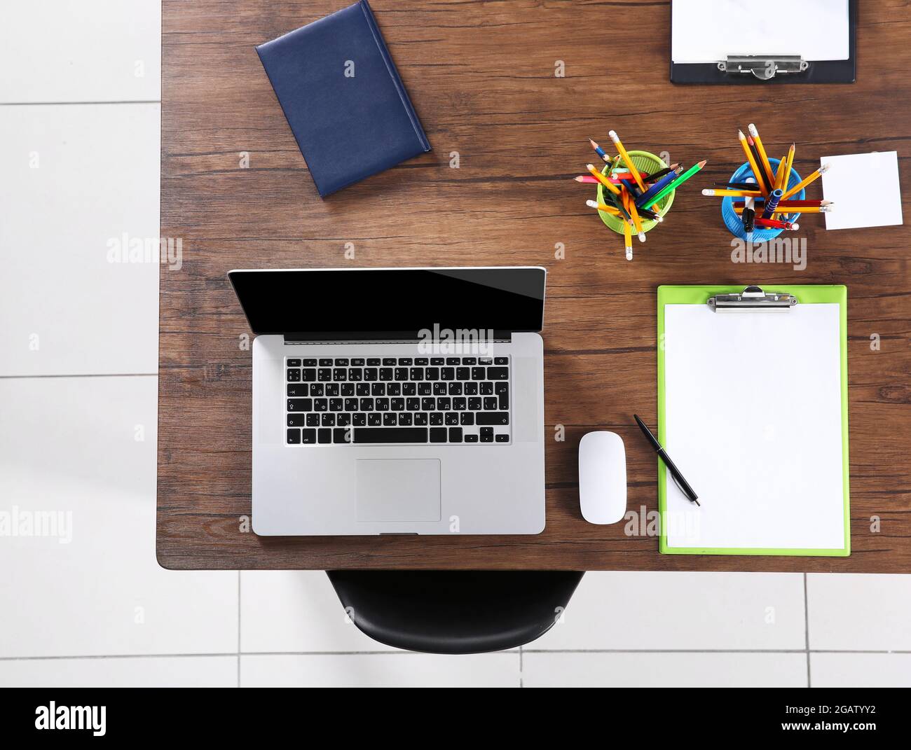 Office table for meetings, top view Stock Photo - Alamy