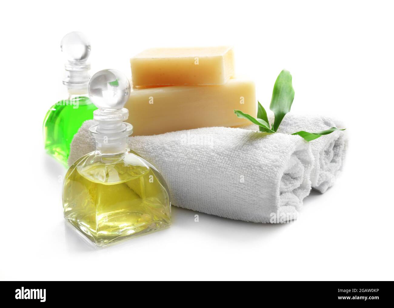 Relaxing spa set isolated on white background Stock Photo - Alamy