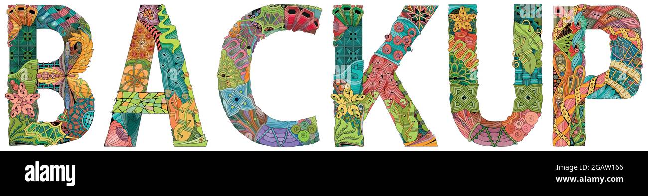 Hand-painted art design. Hand drawn illustration word BACKUP for t ...