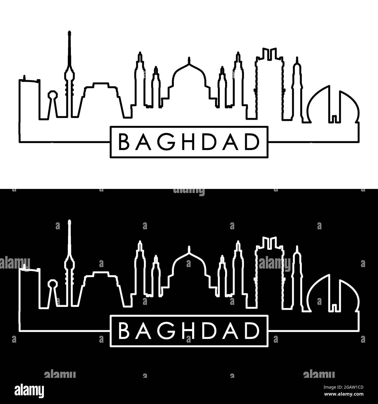 Baghdad skyline. Linear style. Editable vector file Stock Vector Image ...