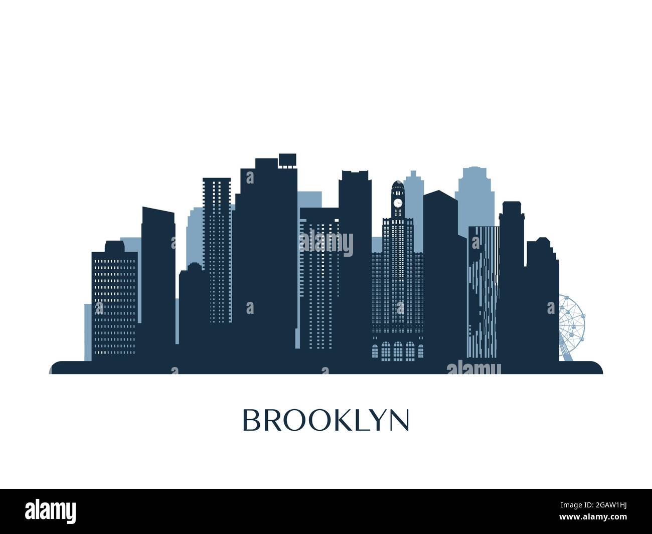 Brooklyn skyline, monochrome silhouette. Vector illustration Stock ...