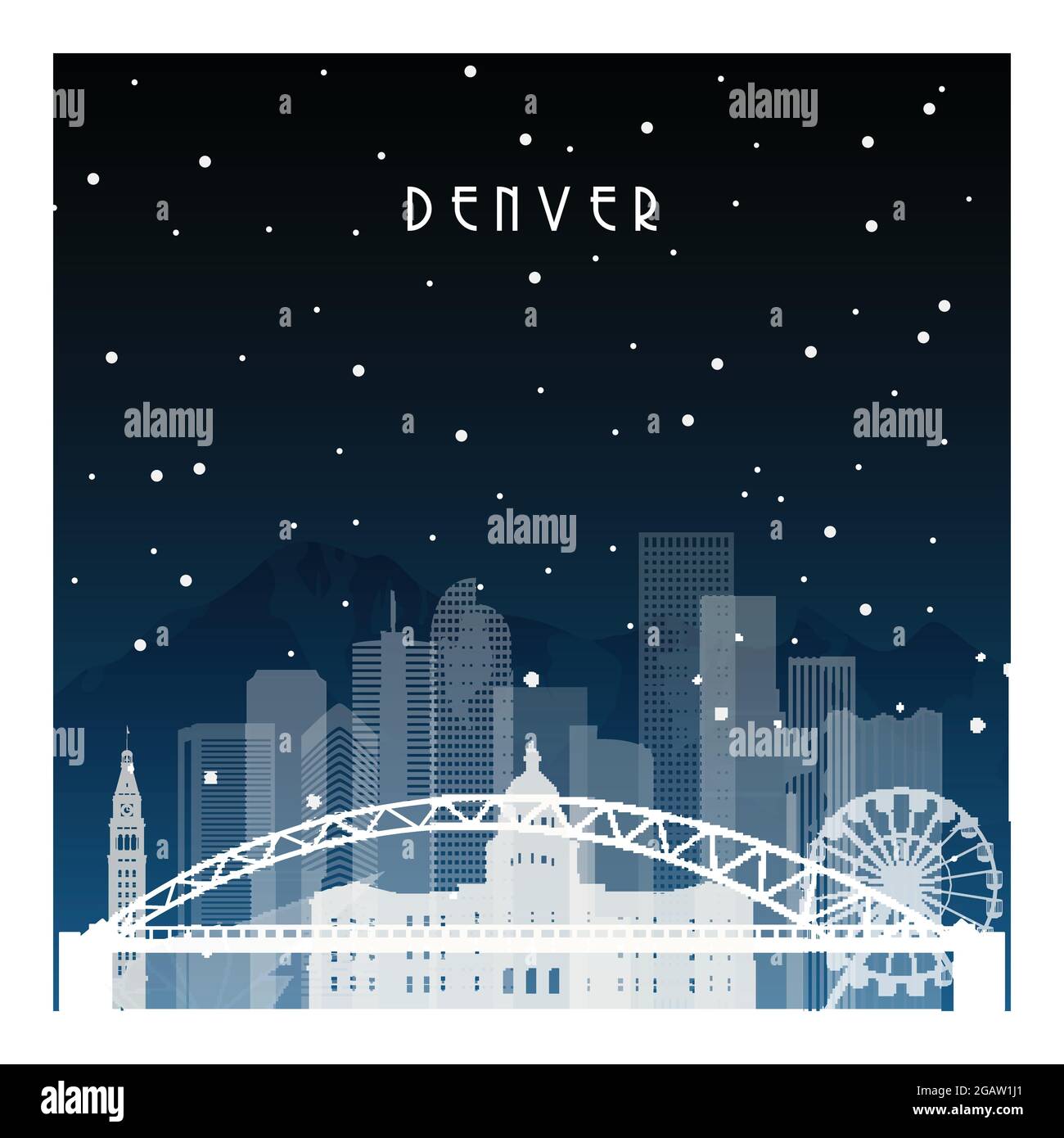 Winter night in Denver. Night city in flat style for banner, poster ...