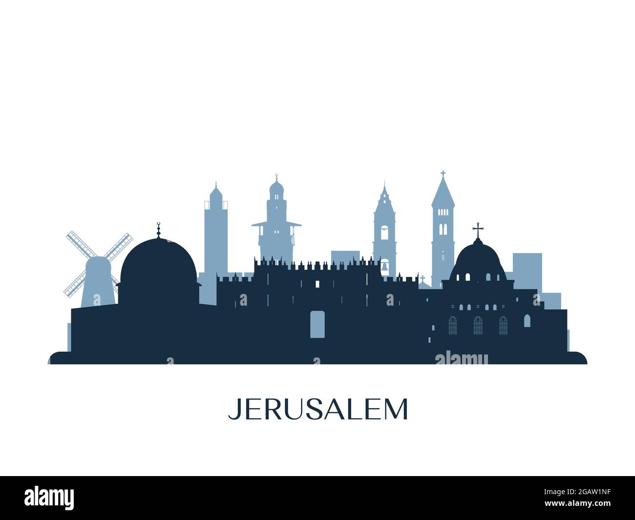 Jerusalem skyline, monochrome silhouette. Vector illustration Stock ...