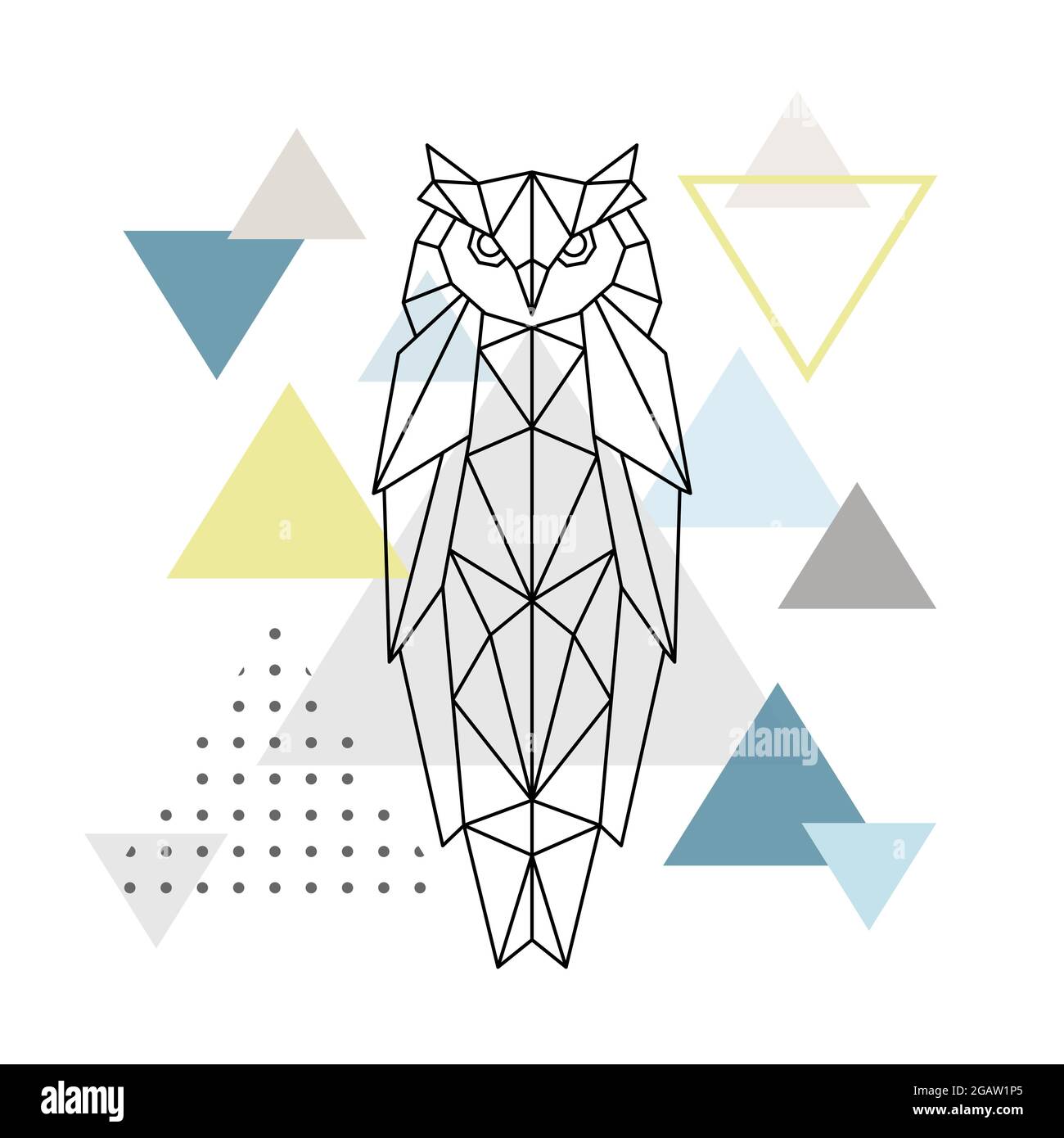 Polygonal owl on abstract background with triangles. Poster in ...
