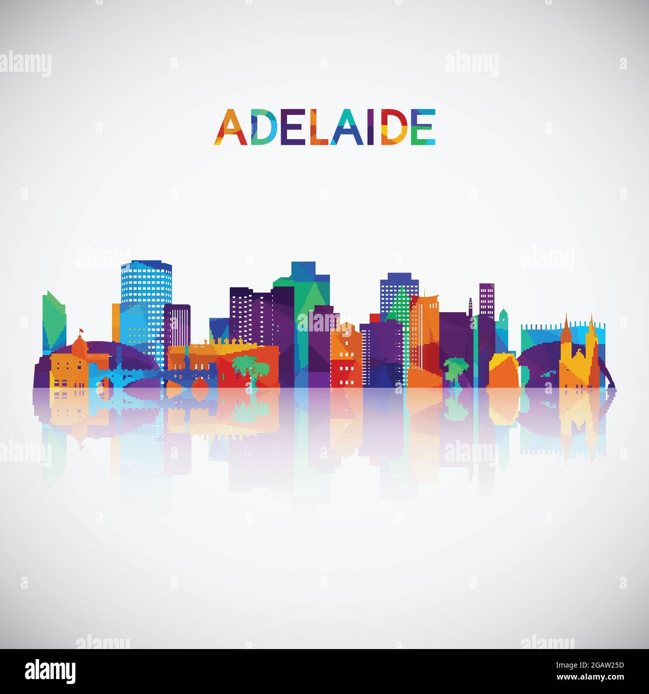 Adelaide skyline silhouette in colorful geometric style. Symbol for ...