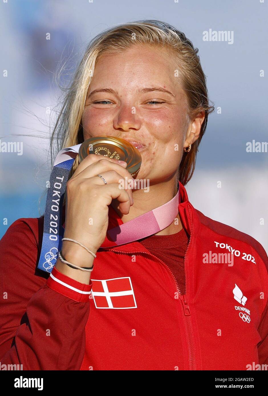 Fujisawa, Japan. 1st August 2021. Anne-Marie Rindom of Denmark kisses ...