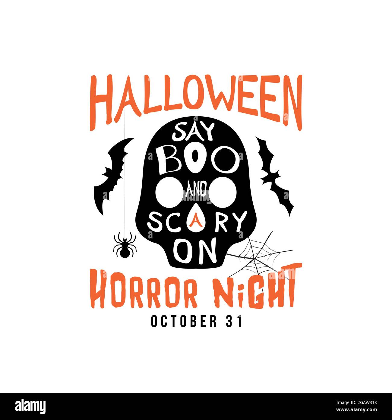 Halloween party flyer design. Text Say Boo and Scary On text in skull ...