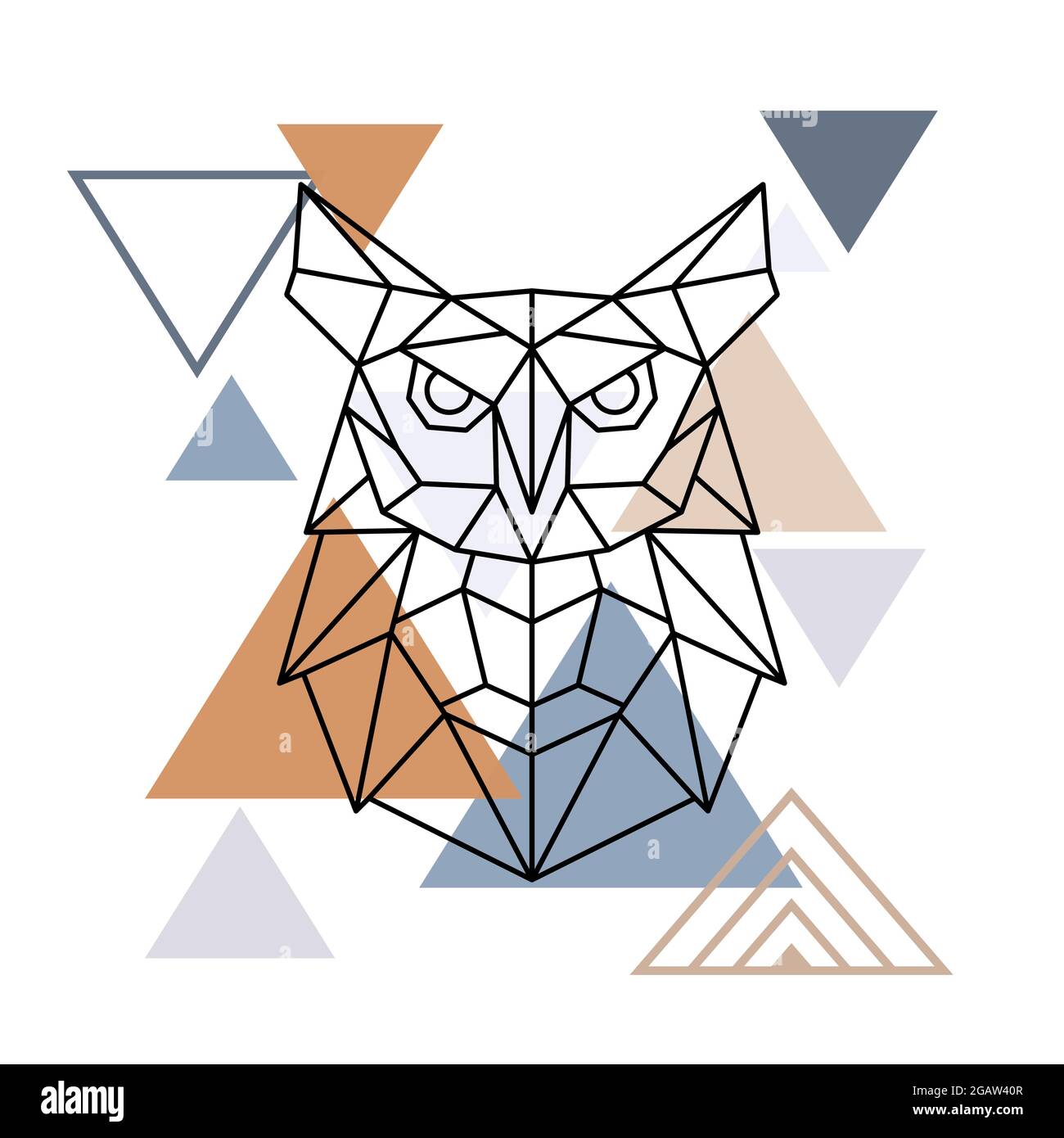 Wild owl in geometric style. Vector illustration in the Scandinavian ...