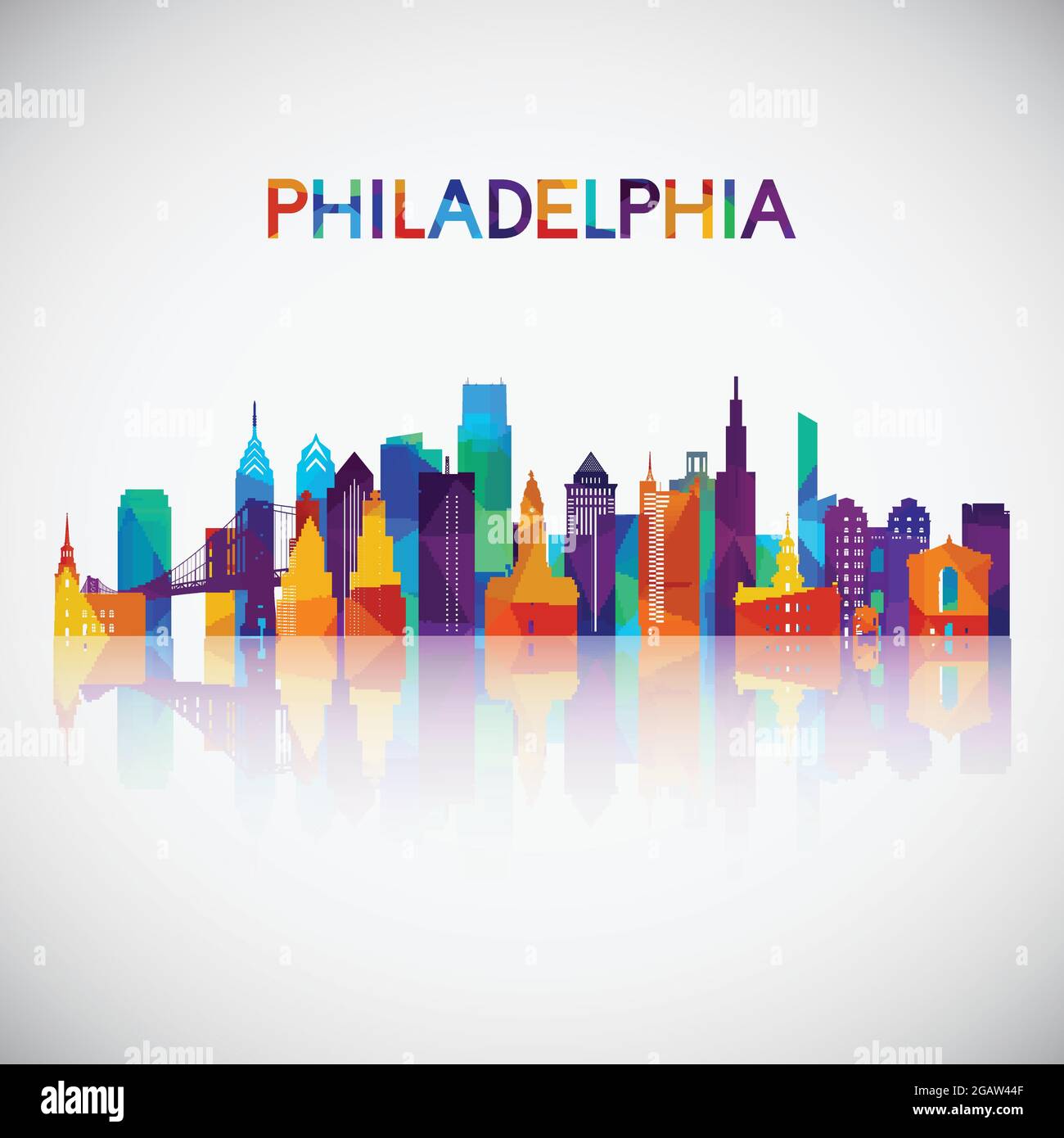 Philadelphia skyline silhouette in colorful geometric style. Symbol for ...