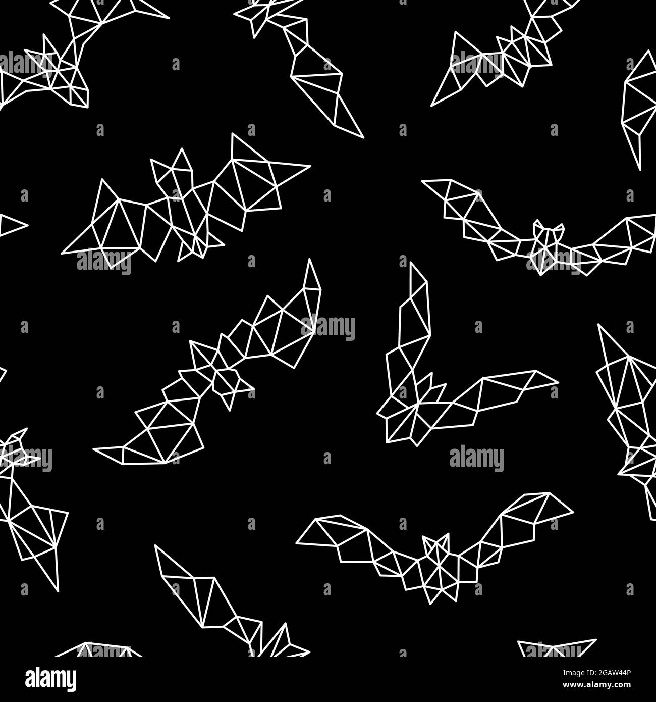 Seamless pattern with white geometric bats on black background. Vector ...