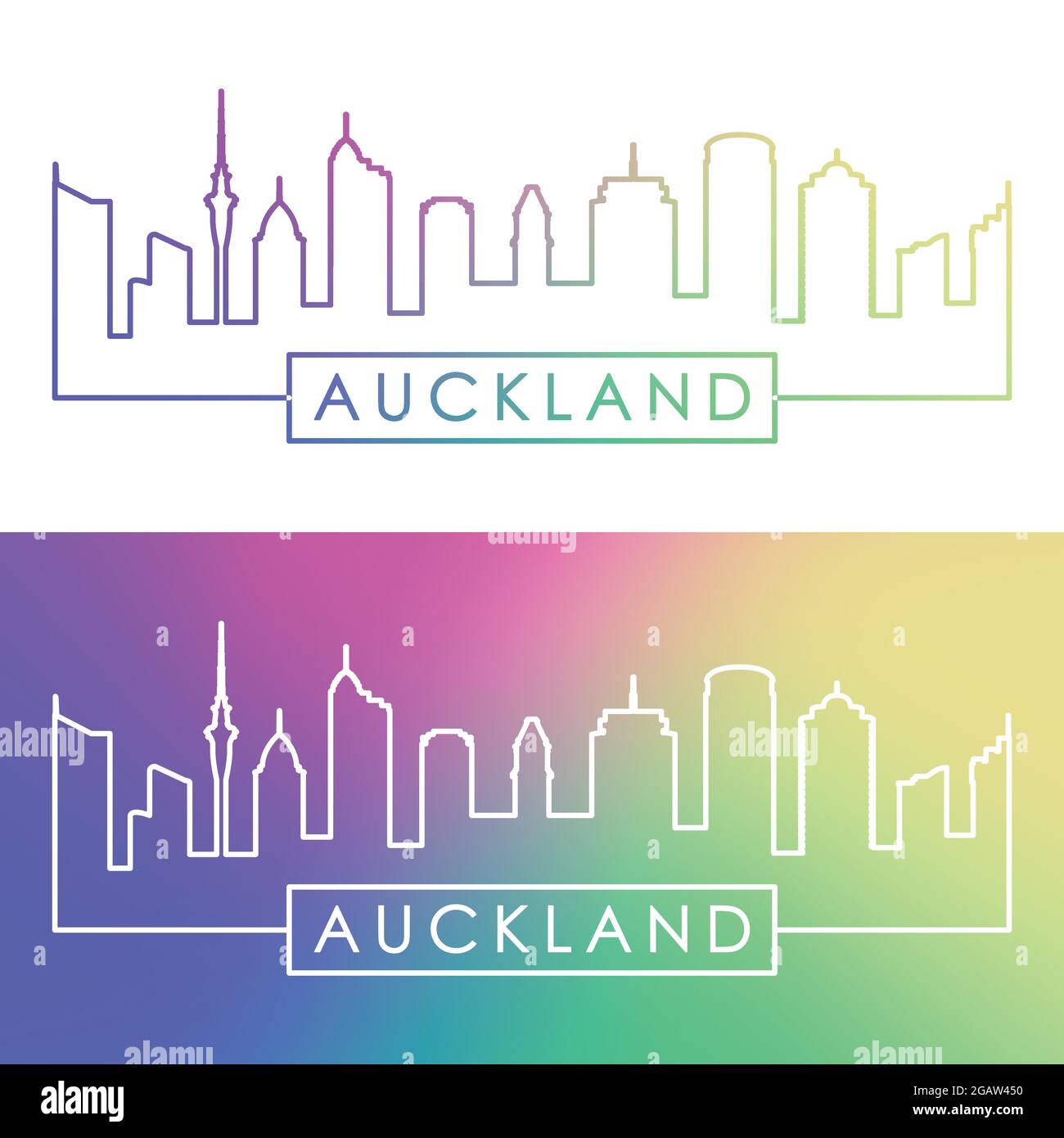 Auckland skyline. Colorful linear style. Editable vector file Stock ...