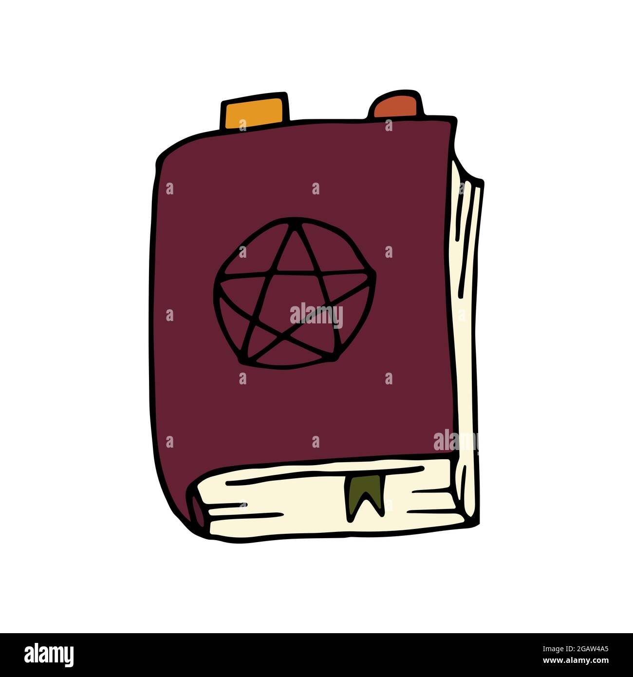 Hand drawn colorful spell book isolated on white background. Red magic ...