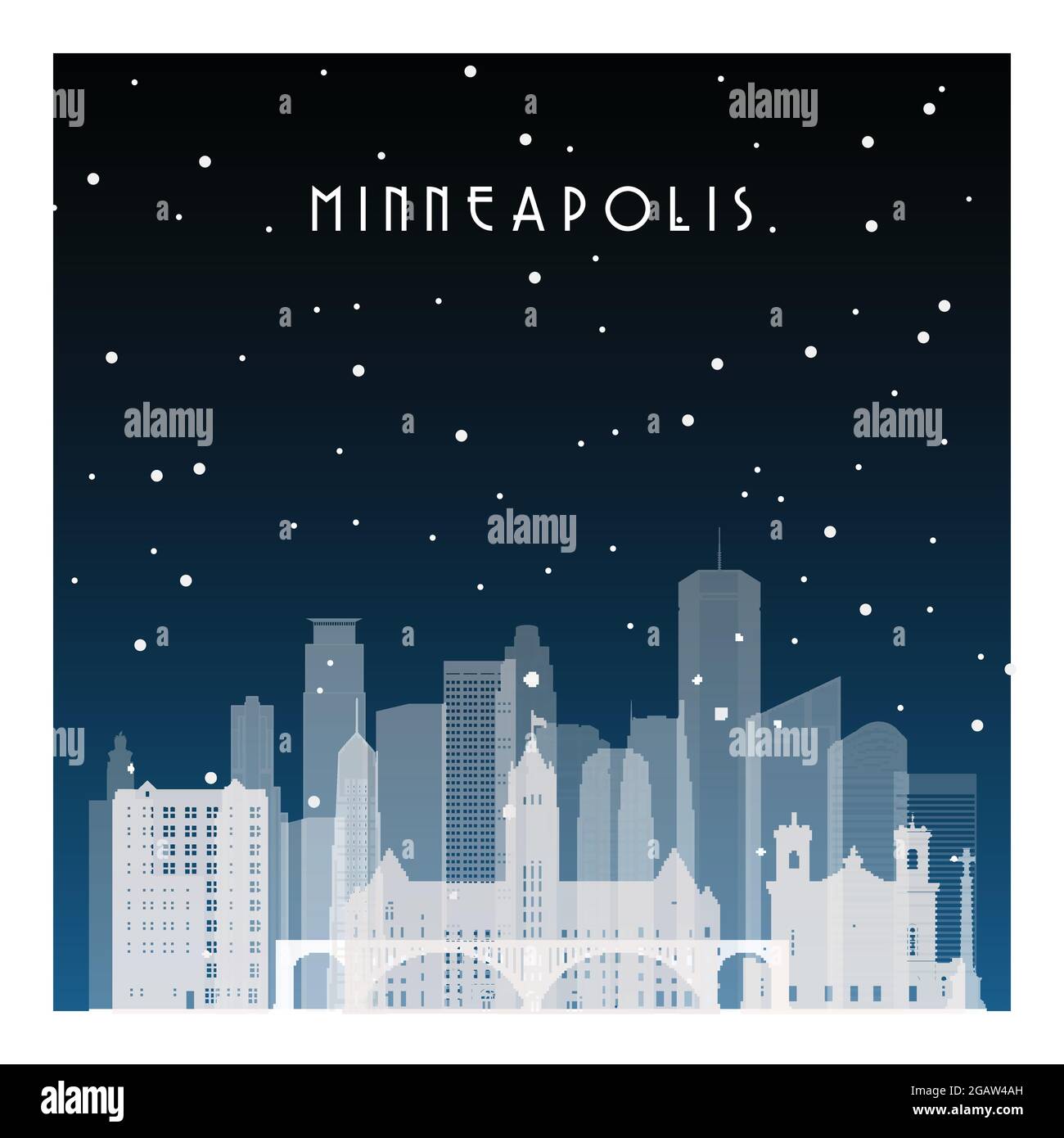 Winter night in Minneapolis. Night city in flat style for banner ...