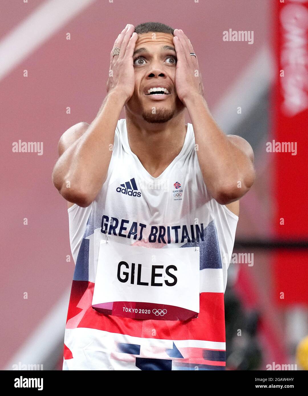 Great Britain's Elliot Giles reacts after the third semi-final of the ...