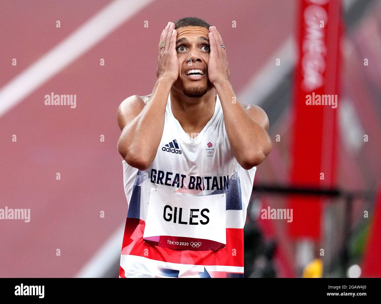 Great Britain's Elliot Giles reacts after the third semi-final of the ...