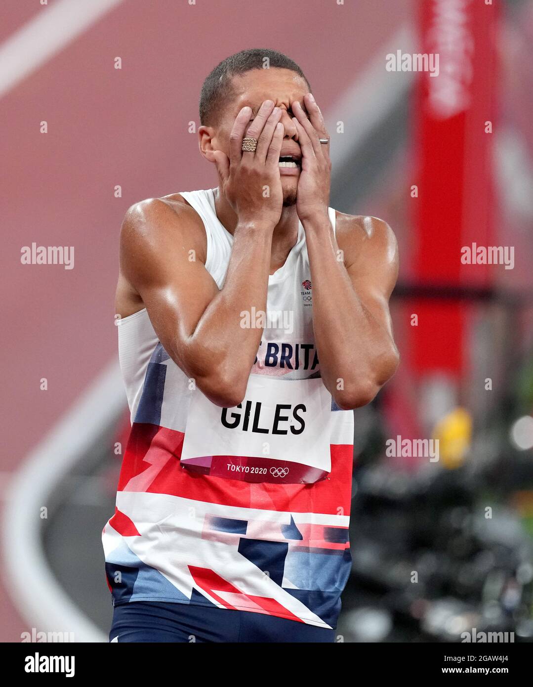 Great Britain's Elliot Giles reacts after the third semi-final of the ...