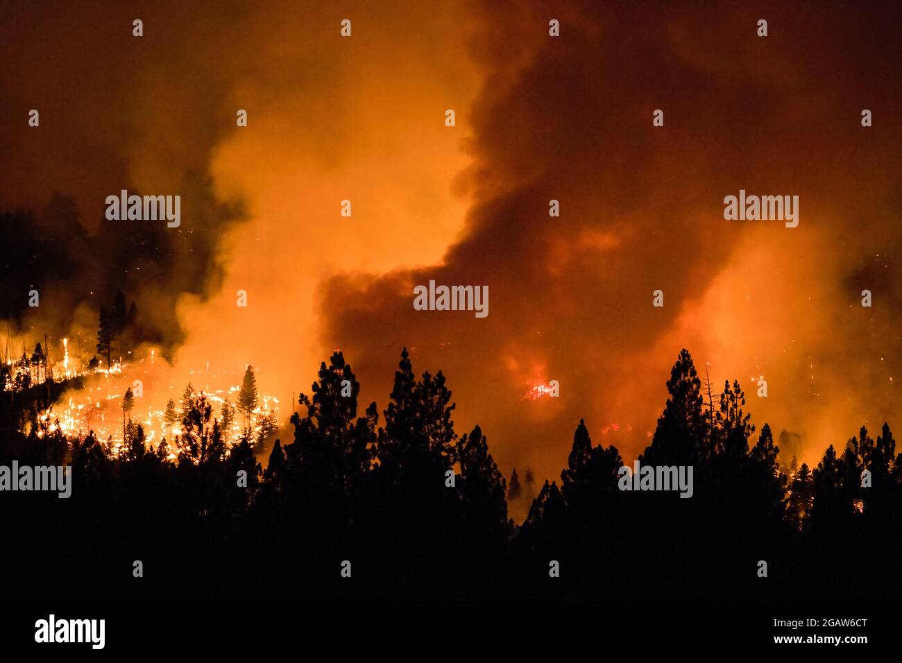 United States. 31st July, 2021. The Dixie fire burns through the night ...