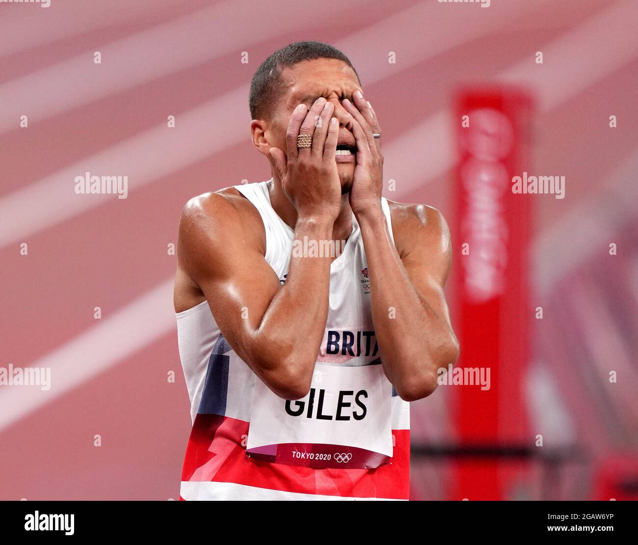 Great Britain's Elliot Giles reacts after the third semi-final of the ...