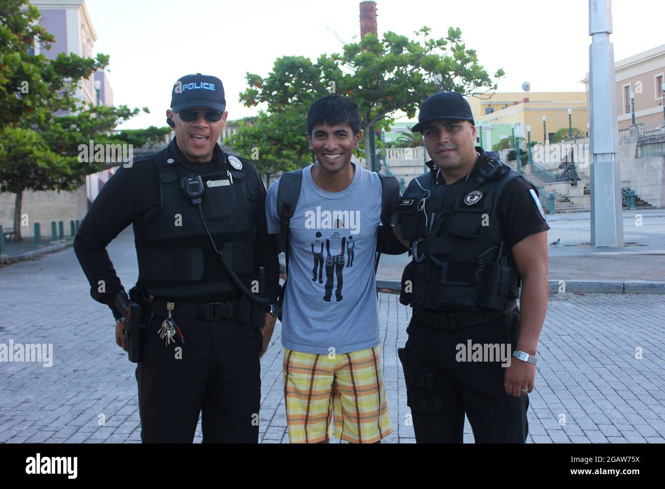 The Old Town Police patrolling posing with tourist in tourist areas in ...