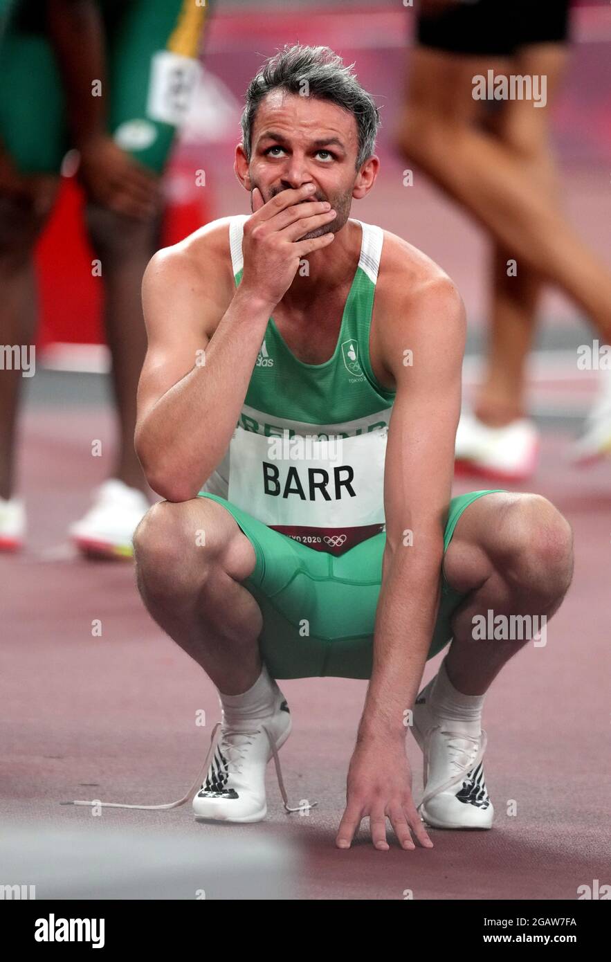Ireland's Thomas Barr reacts after the first semi-final of the Men's ...