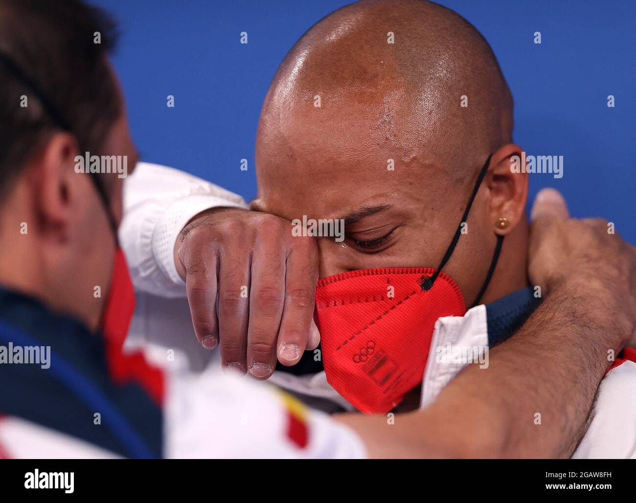 Tokyo, Japan. 1st Aug, 2021. Rayderley Zapata (R) of Spain reacts after ...