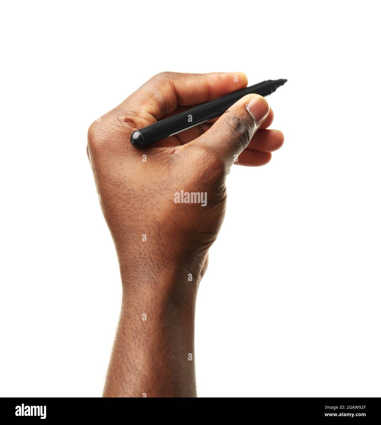 Man holding pencil, isolated on white background Stock Photo - Alamy