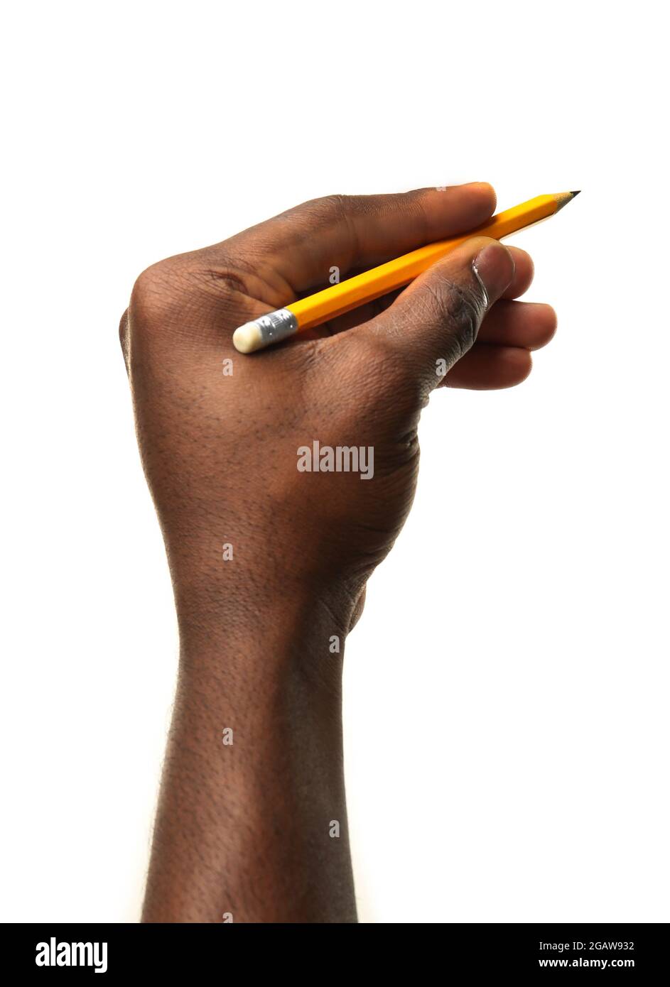 Man holding pencil, isolated on white background Stock Photo - Alamy