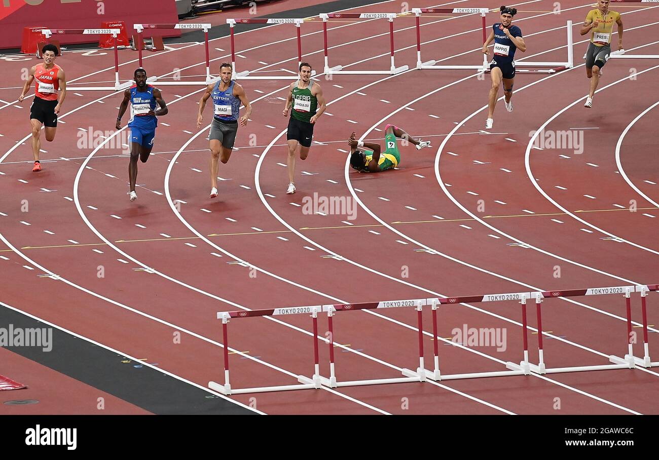 Tokyo, Japan. 1st Aug, 2021. Jaheel Hyde of Jamaica falls down during ...