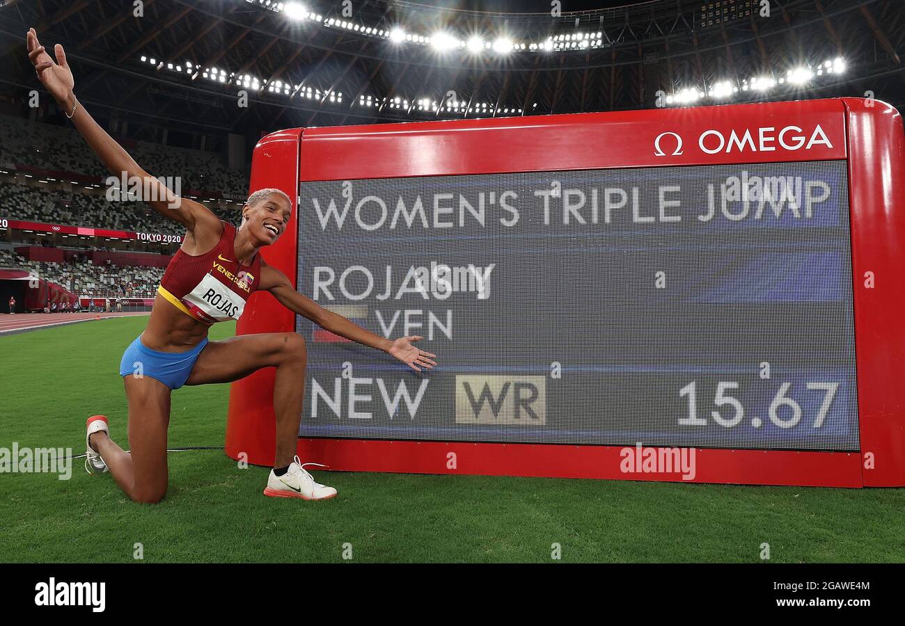 Tokyo, Japan. 1st Aug, 2021. Yulimar Rojas of Venezuela celebrates ...