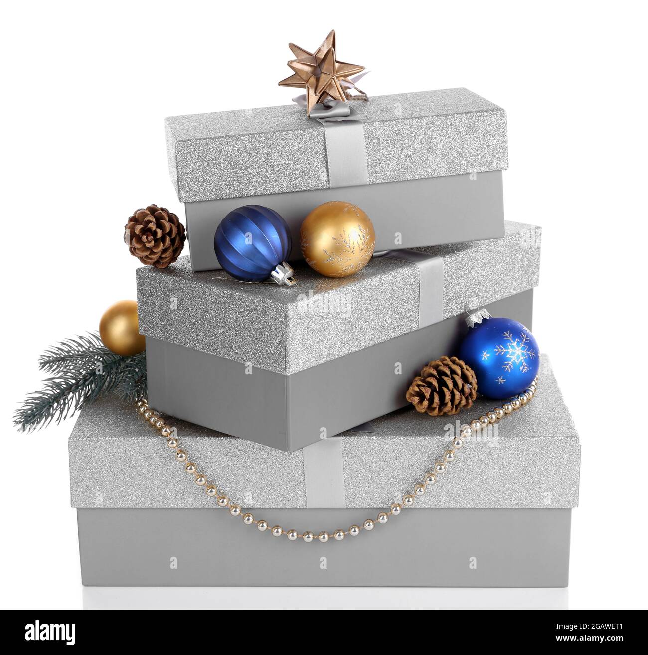 Christmas gift boxes, isolated on white Stock Photo - Alamy