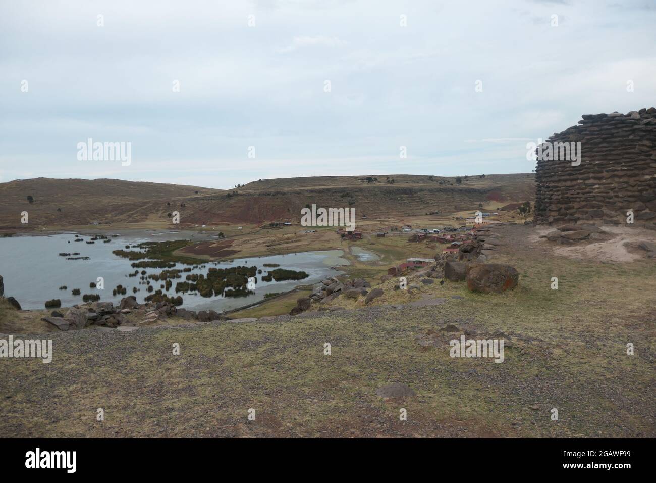 Inca cemetery Puno near shores of Lake Titicaca pre Inca village Peru ...