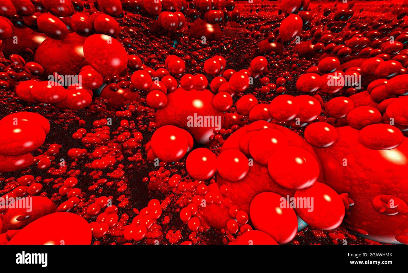 3d red streaming blood cells banner. Fractal of blood. 3D Rendering ...