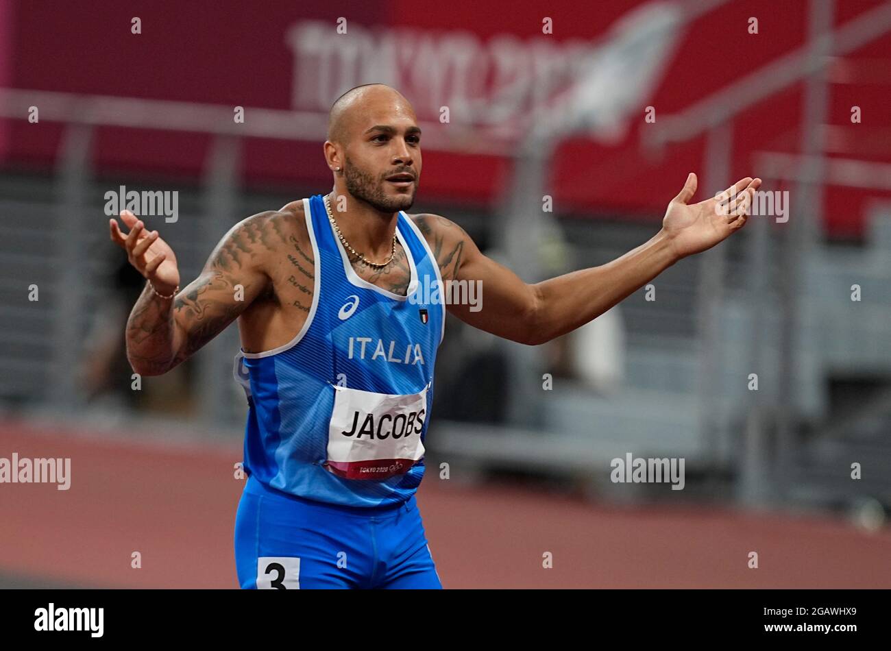 August 1, 2021: Lamont Marcell Jacobs winning the 100 meter for men at ...