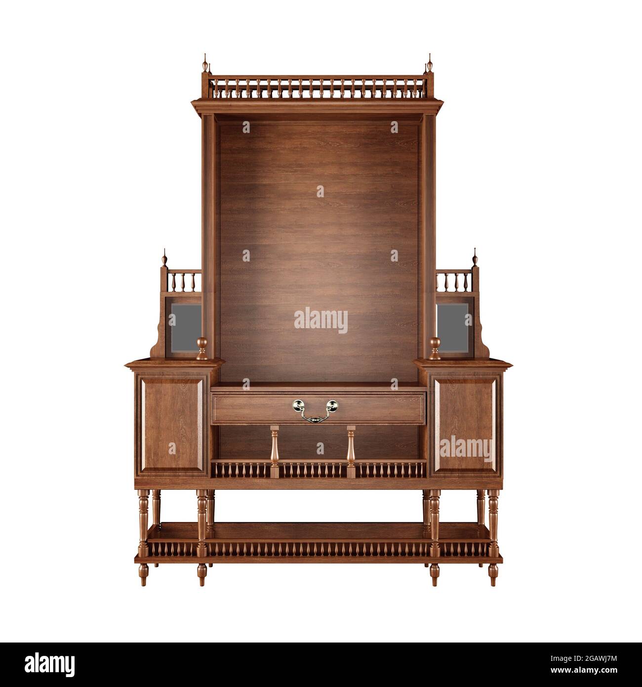 Wooden console table isolated with white background 3D rendering Stock ...