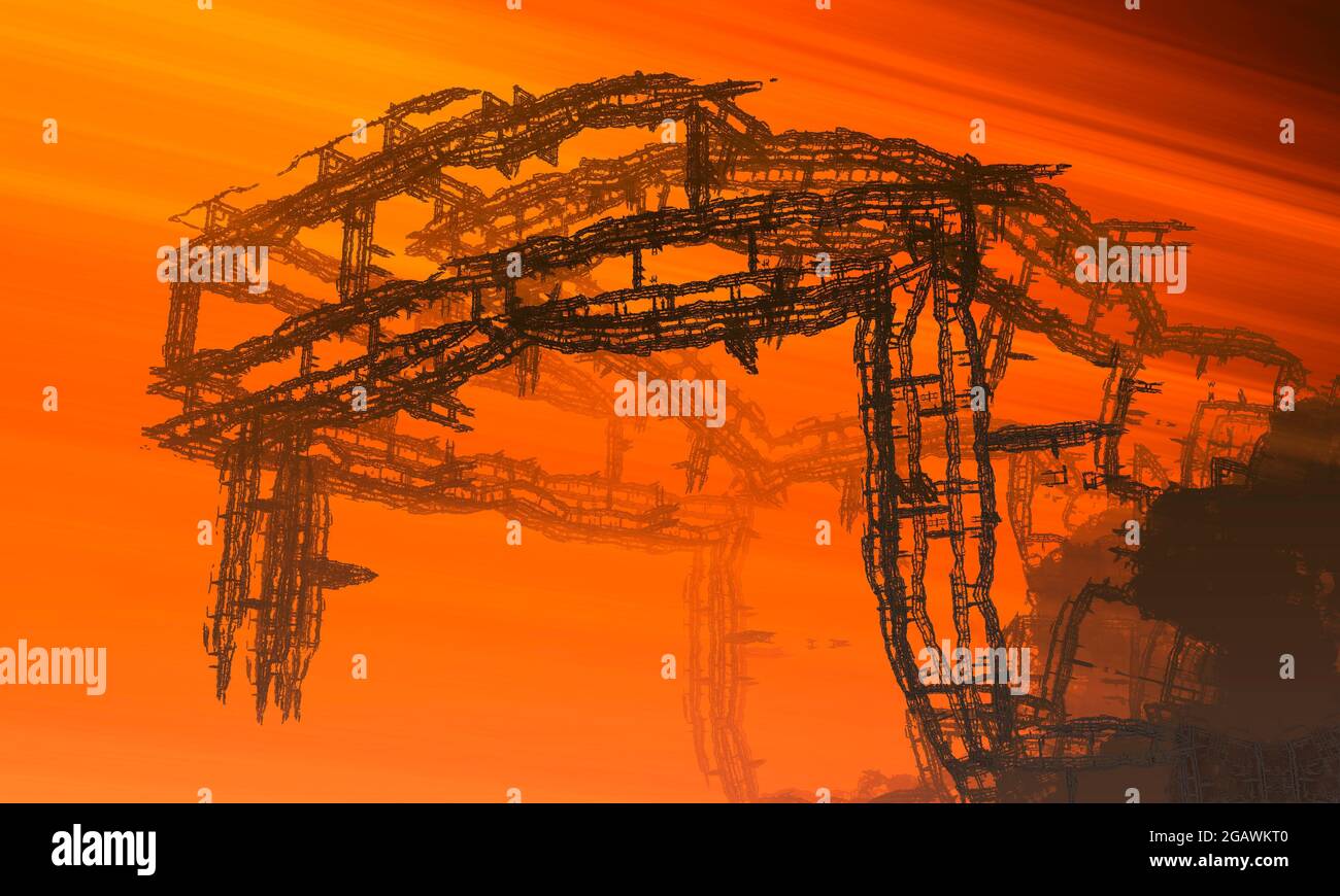 Abstract architecture background. 3d rendering the wreckage of a ...