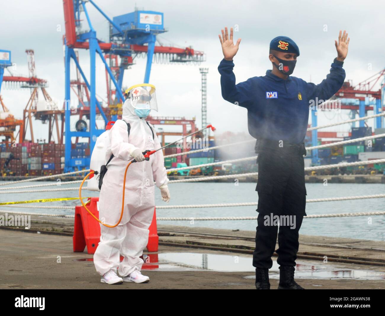 Spraying of disinfectant liquid in order to sterilize of various ...