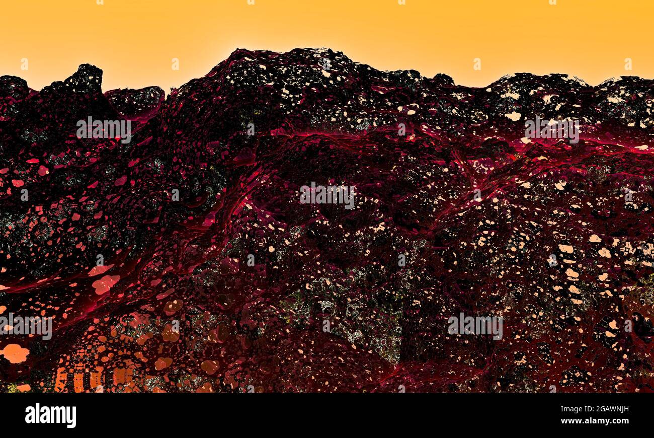 Bloody rutile black slate background or texture. 3d render. Pure rock ...