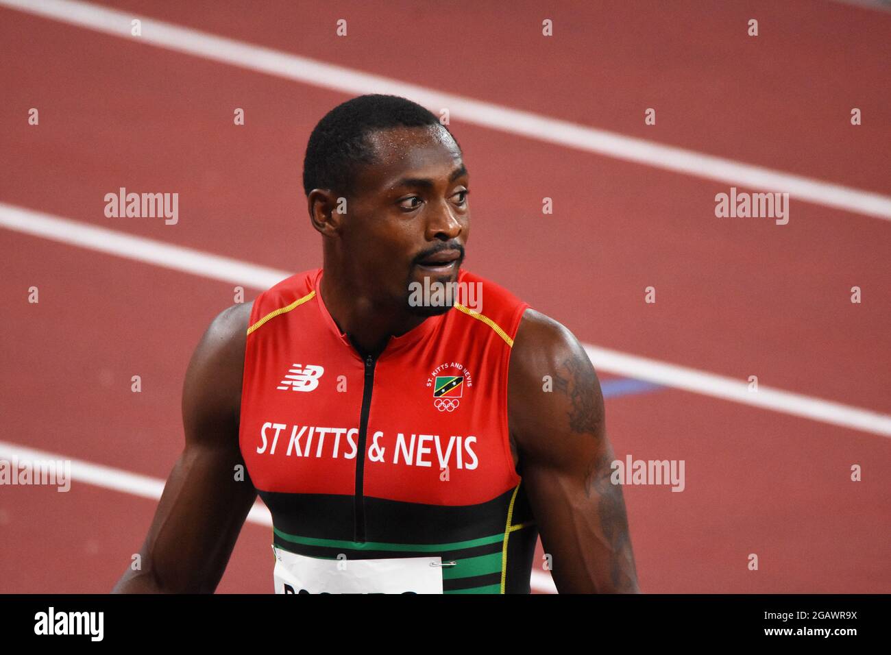 Jason Rogers (SKN) competes on men's 100m semi-final during the Olympic ...